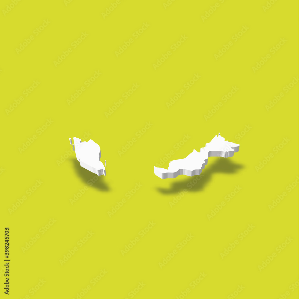 Malaysia White 3d Silhouette Map Of Country Area With Dropped Shadow