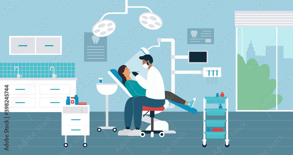 Dentistry clinic medicine examination vector illustration. Cartoon man ...