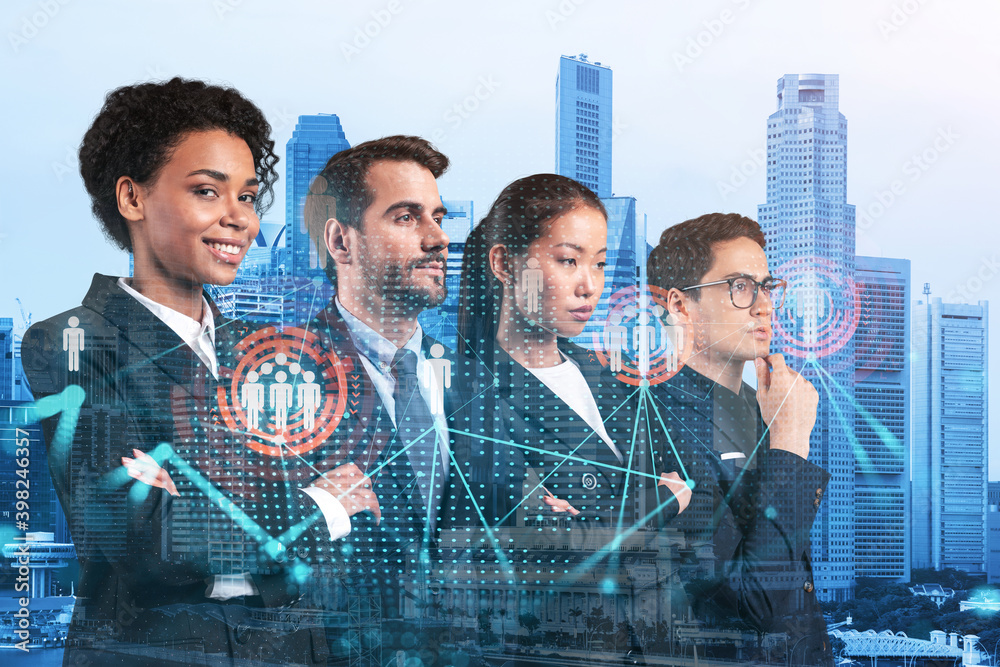 Group of SMM specialists working on social media marketing strategy to ...