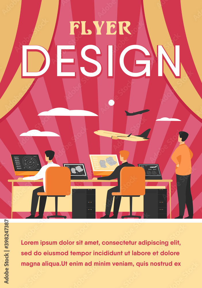 Flight control center isolated flat vector illustration. Cartoon ...