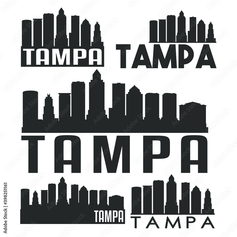 Tampa Florida Flat Icon Skyline Vector Silhouette Design Set Logo ...