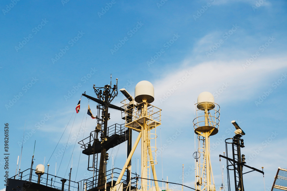 Battle ship radar on navigation deck of cargo ship Stock Photo | Adobe ...