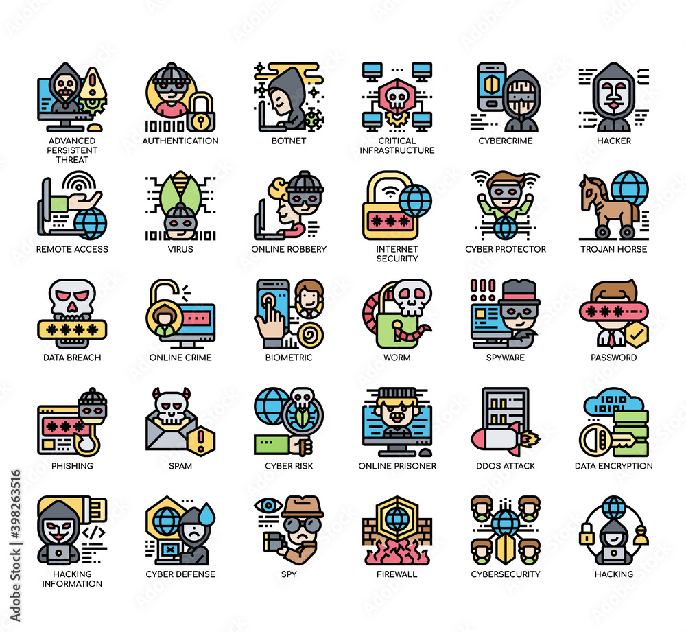 Set of cyber robbery thin line and pixel perfect icons for any web and ...