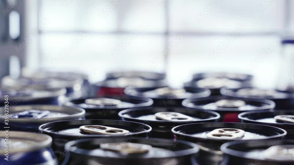 Lots of Aluminum Drink Cans in the Shop by the Window. Close-up. A ...