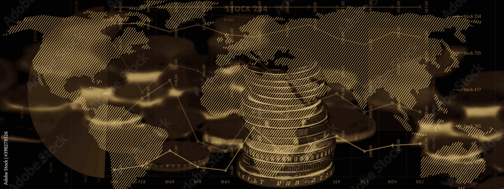 Global corporate business banner - map of the world and stock market ...
