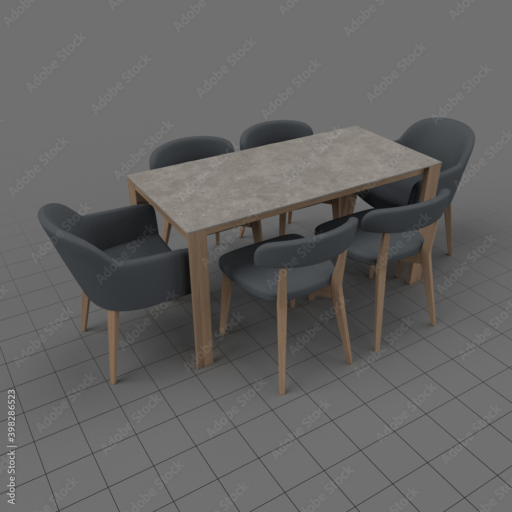 Dining table with chairs Stock 3D asset | Adobe Stock