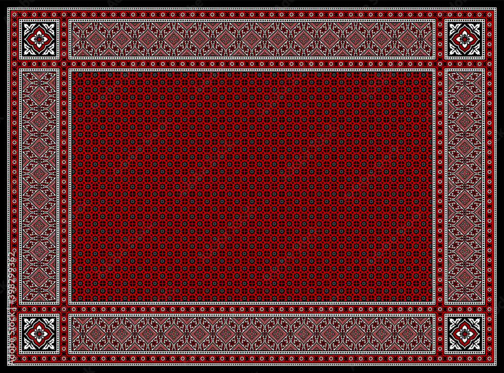 Frame & Border with Red Background in Sindhi Ajrak style, Vector ...