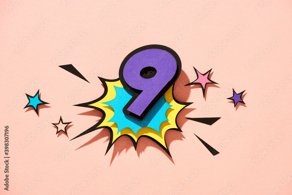 Nine. Number 9 in style of comics, pop art Stock Photo | Adobe Stock