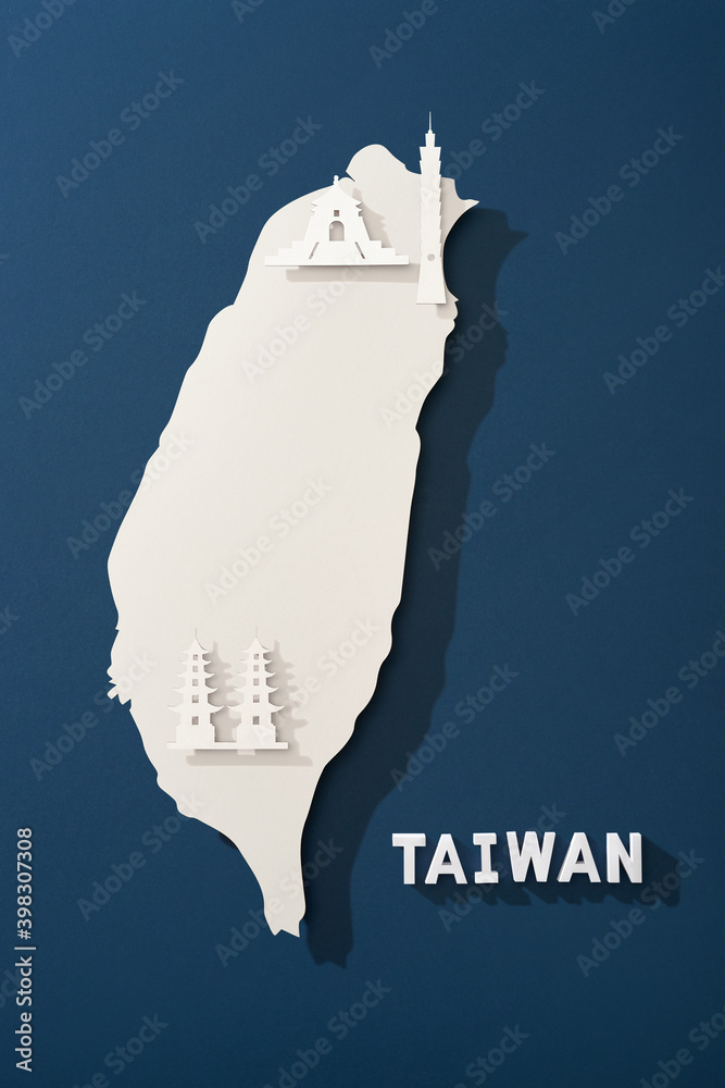Map of Taiwan cut paper with nationals symbol. Travel concept. Stock ...