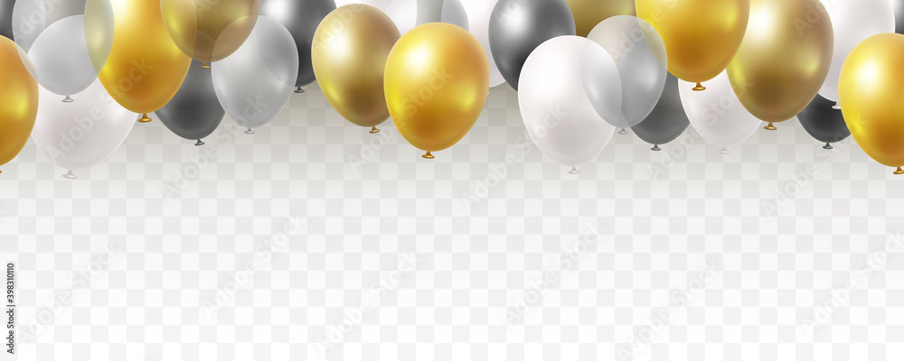 Balloon seamless border isolated on transparent background. Vector ...