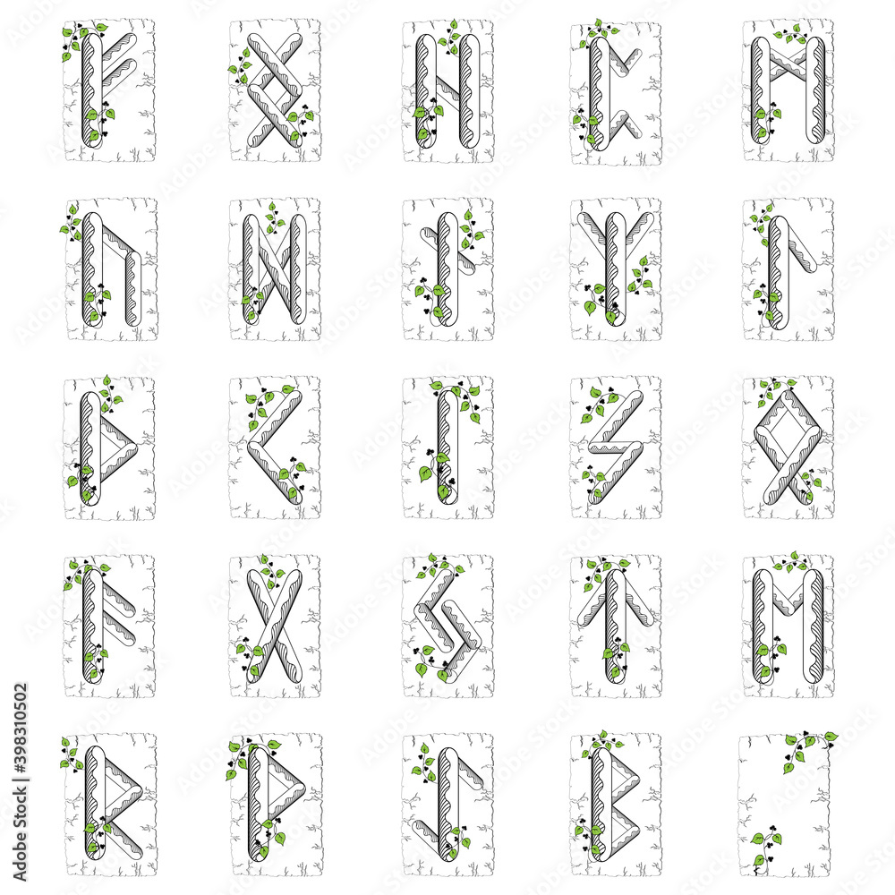 Illustration of a runic set in mythology, a drawing on a separate white ...