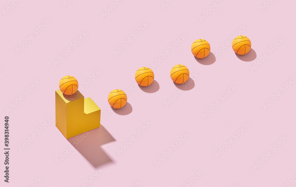 Geometric stairs with line from balls. Stock Photo | Adobe Stock