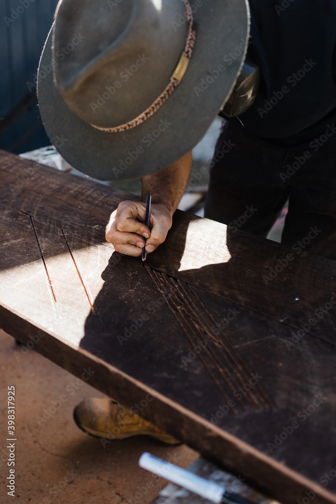 Marking out lines on wood Stock Photo | Adobe Stock