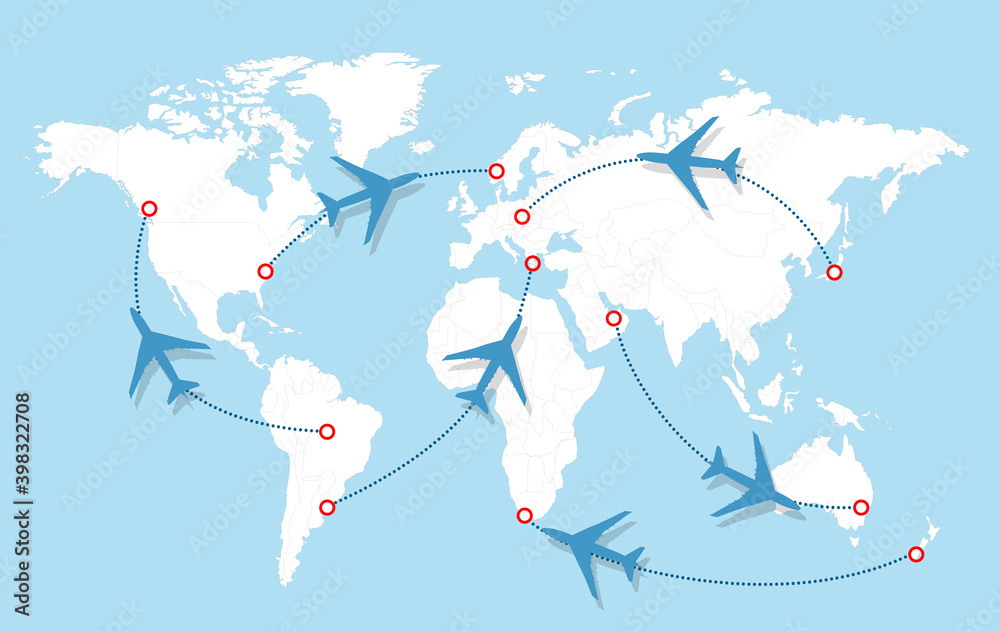 Flight routs map with airplanes on it, illustration Stock Illustration ...