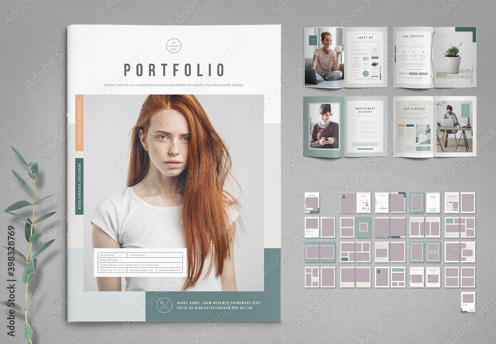 Portfolio Template in Pale Green and Mint Stock Template | Adobe Stock