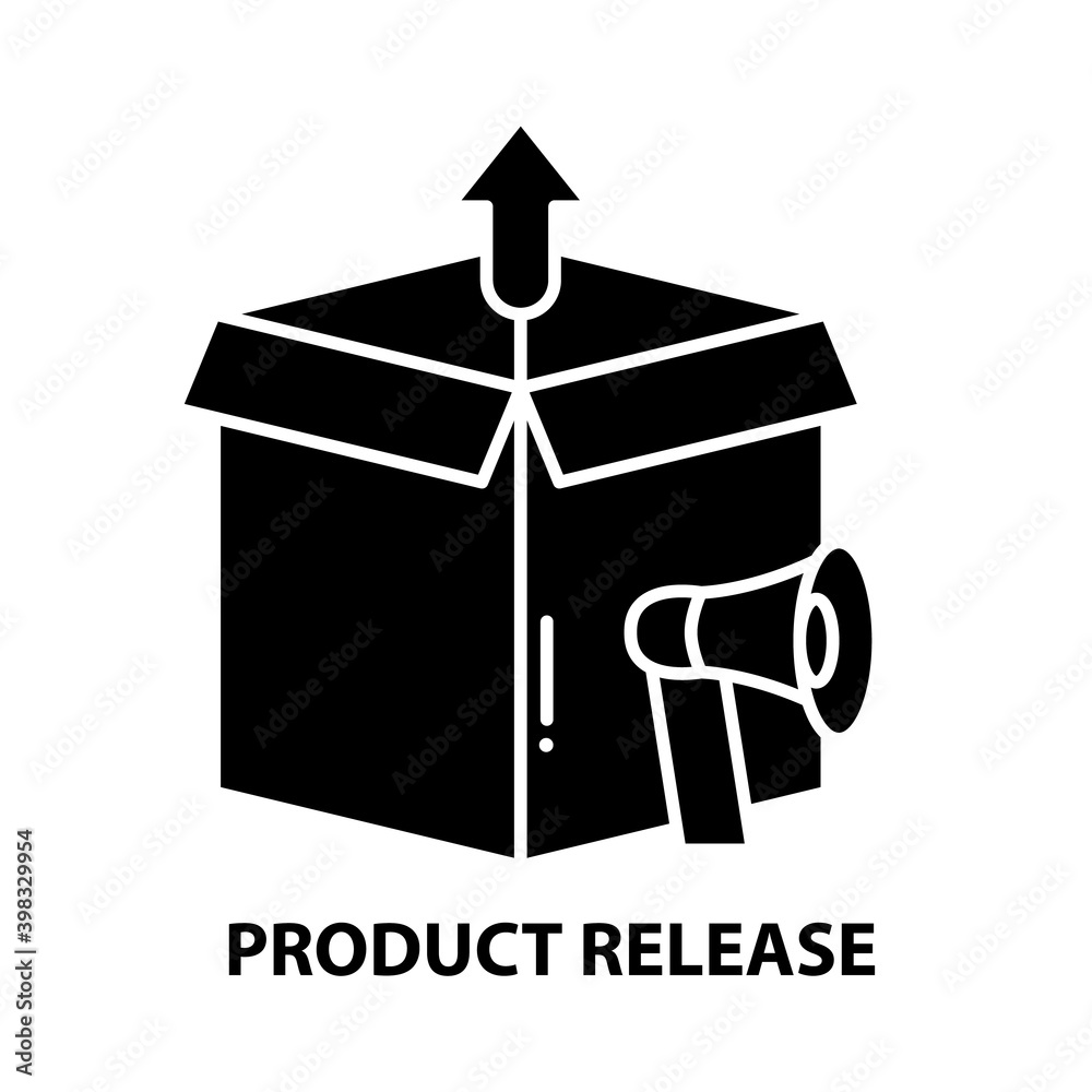 product release icon, black vector sign with editable strokes, concept ...