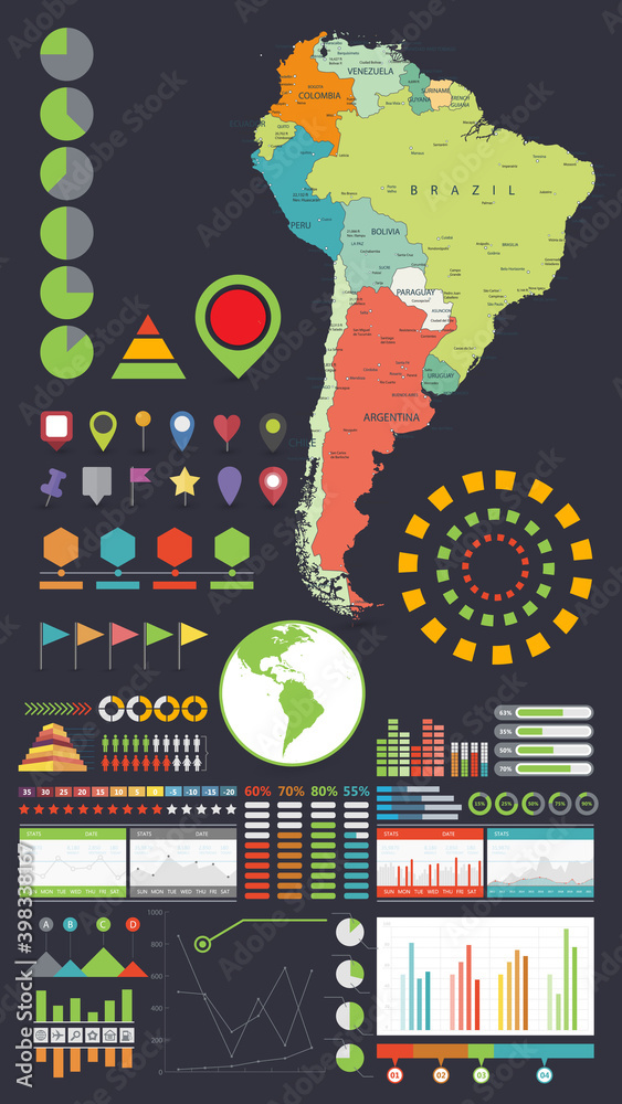 South America map and Infographics design elements Stock Vector | Adobe ...