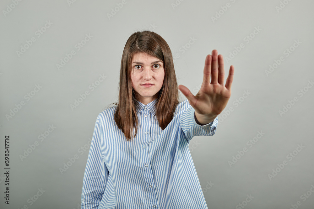 Palm arm raised air angry look straight you will not pass through ...