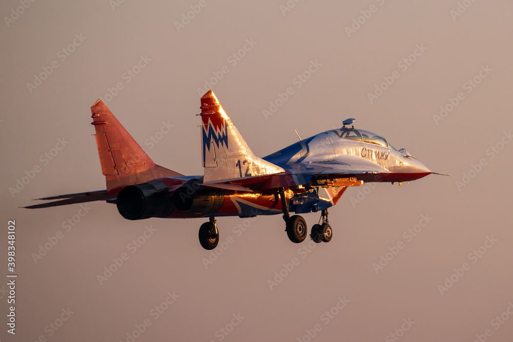 Moscow region, Russia - March, 2015: Russian fighter Mikoyan-Gurevich ...