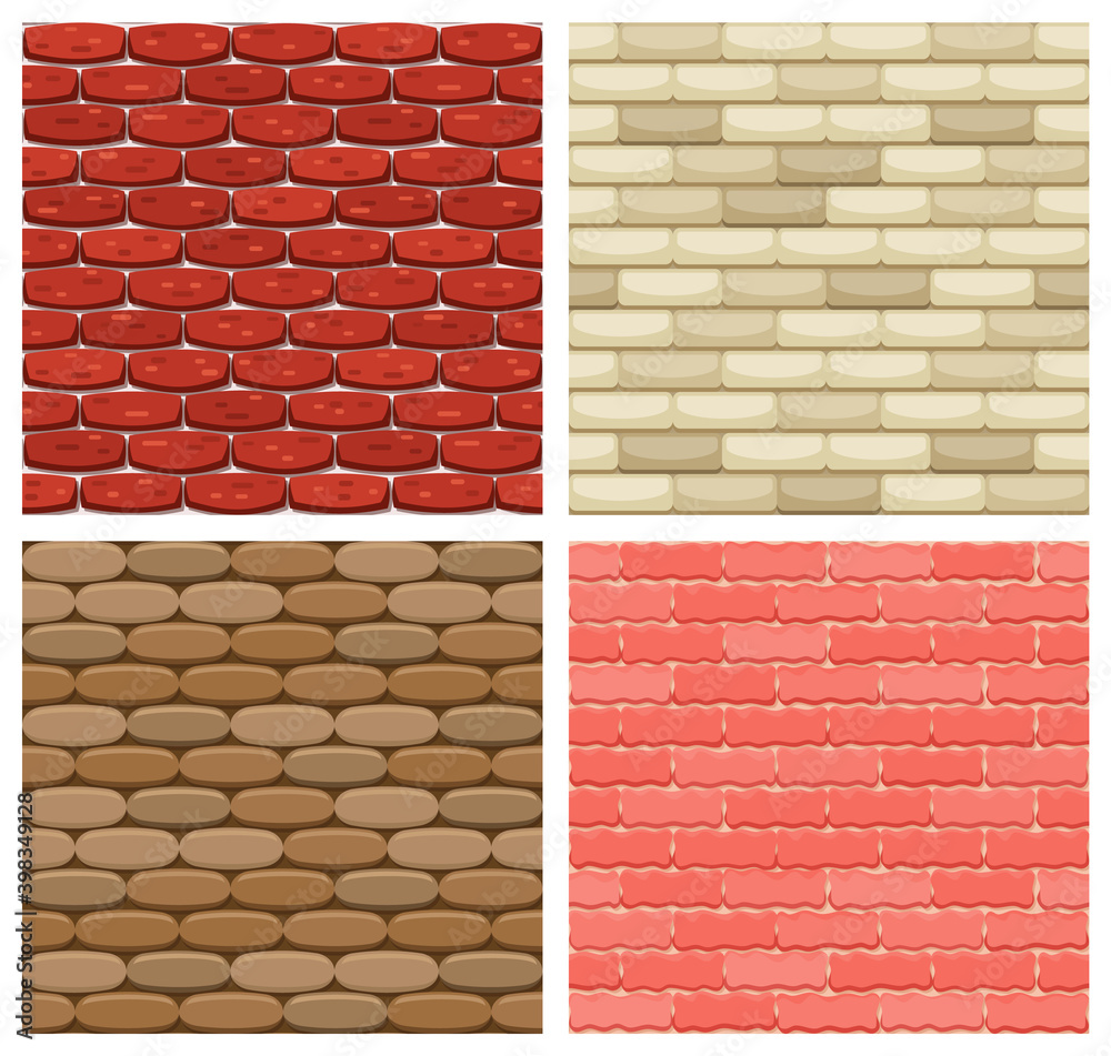 Set of vector brick wall seamless backgrounds. Realistic color brick ...