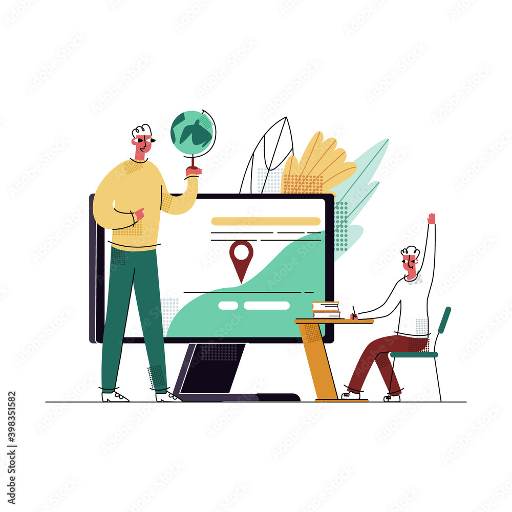 Vector flat illustration concept online, distance learning at home for ...