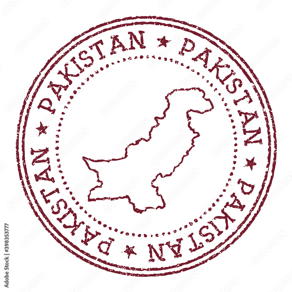 Pakistan round rubber stamp with country map. Vintage red passport ...