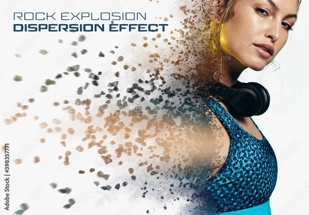 Dispersion Photo Effect with Rock Explosion Mockup Stock Template ...