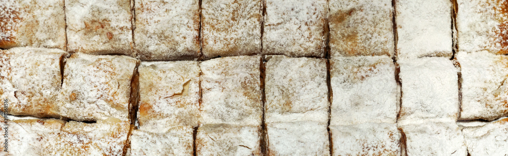 Apple strudel. Apfelstrudel. .Crispy strudel with apples.and powdered ...