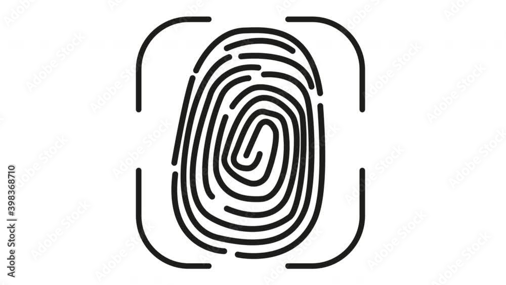 Animated icon with a fingerprint on a white background. Drawn lines of ...