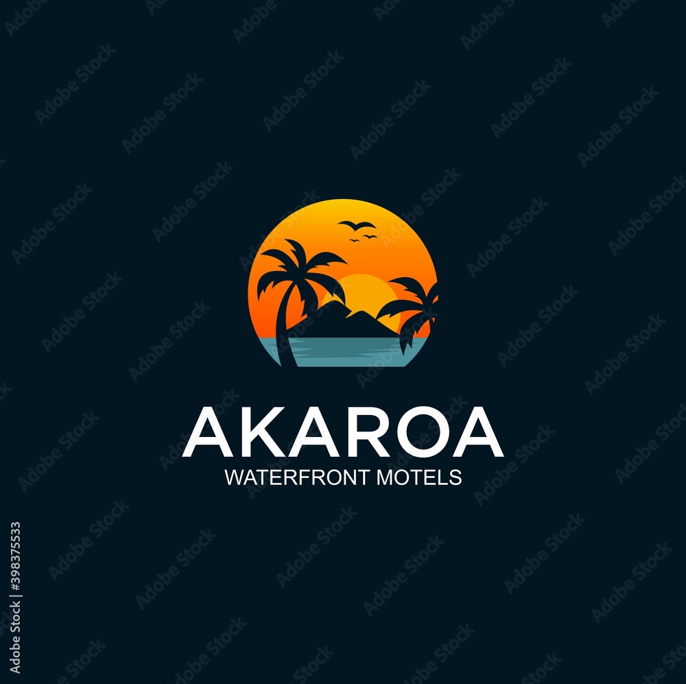 vacation home rental logo design inspiration, motel, summer landscape ...