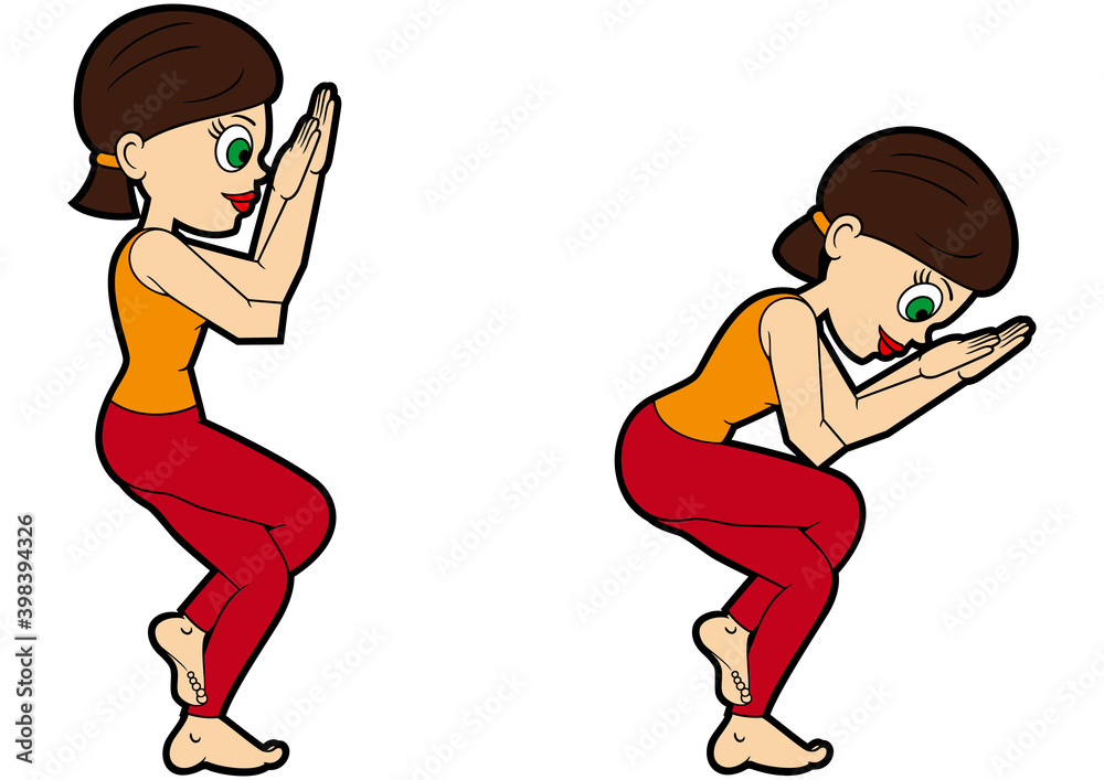 Yoga asana set eagle pose variations / Illustration cartoon girl doing ...