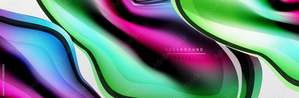 Vector abstract background, flowing liquid style bubble with metallic ...
