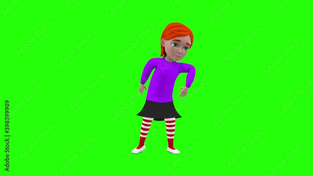 Cartoon Girl Character Dancing. Green screen 4K animation. 3d Rendering ...