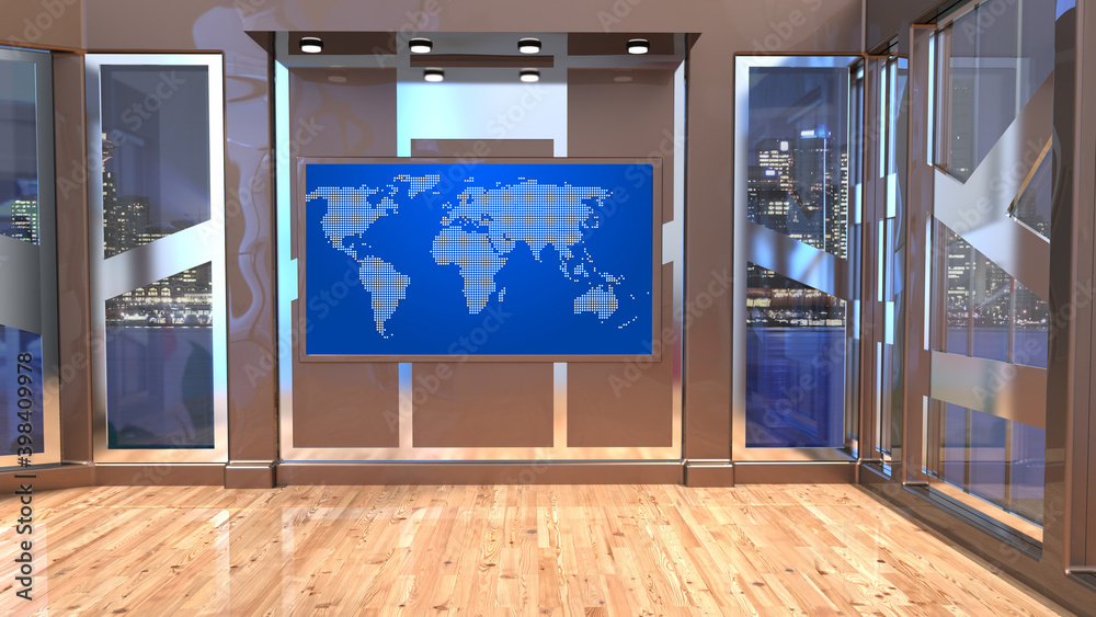 3D Virtual TV Studio News, 3d illustration Stock Illustration | Adobe Stock