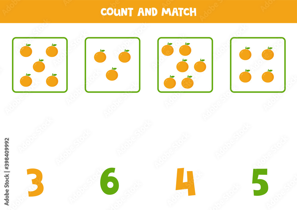 Count all oranges and match with correct answer. Educational math game ...