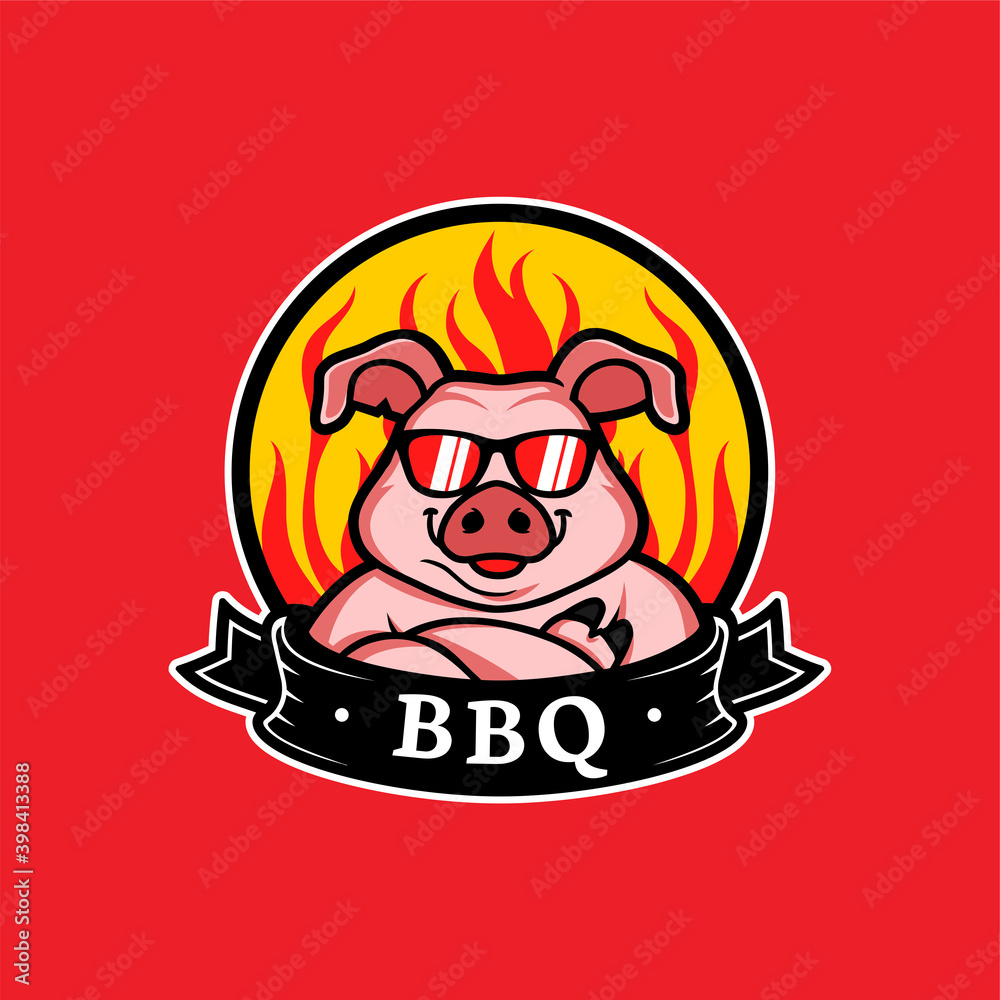 Badge Logo of Pig Mascot for BBQ Vector Illustration Stock Vector ...