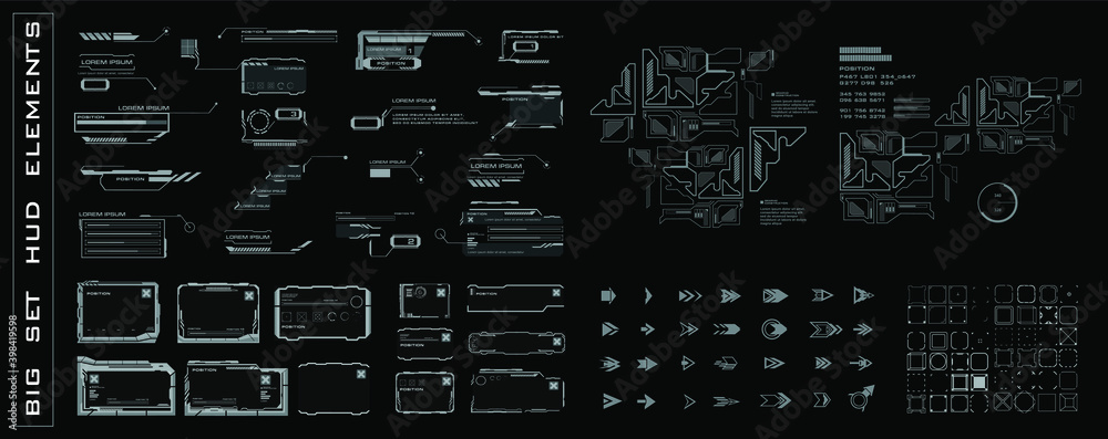 Big set HUD elements for the user interface. Frames, callouts, arrows ...