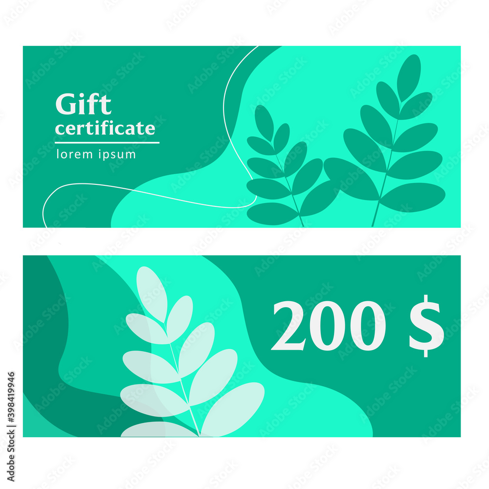 Voucher template with abstract and floral shapes. Design usable for ...