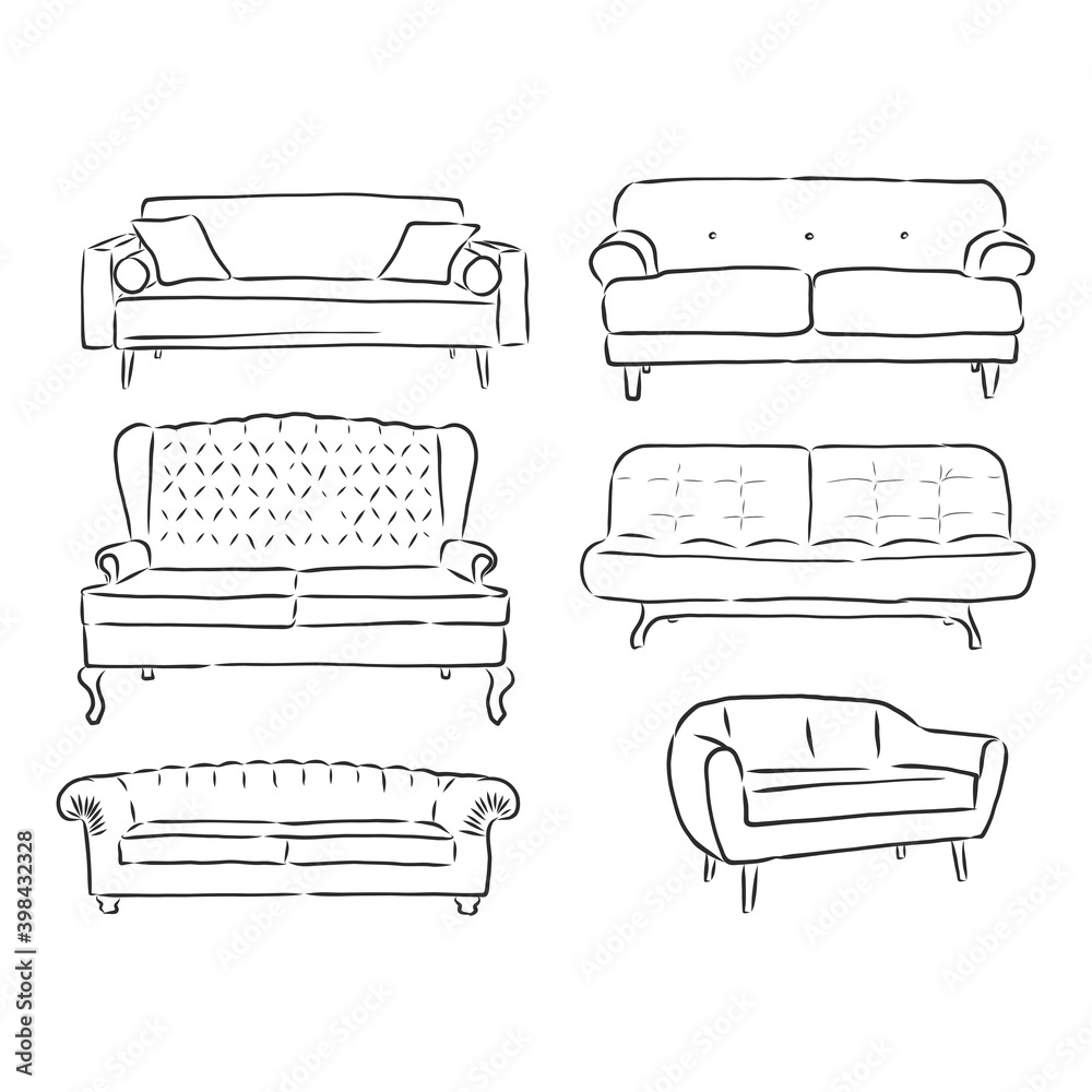 set of sofas drawings sketch style, vector illustration. sofa vector ...