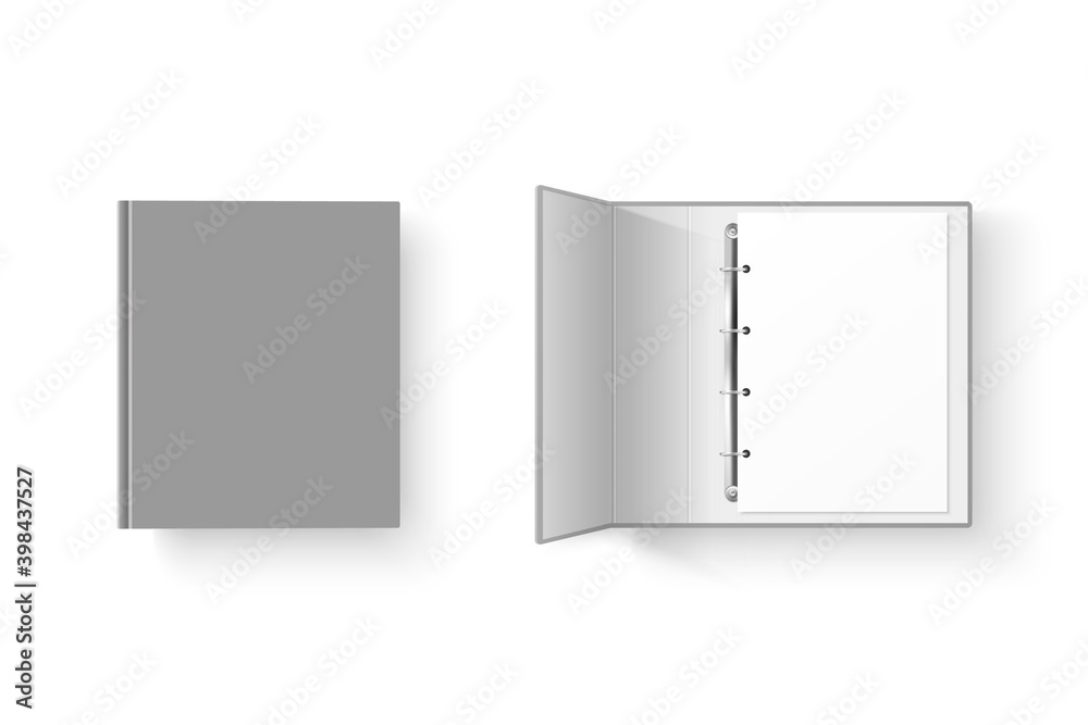 Vector 3d Closed and Opened Realistic Gray Blank, Empty Office Binder ...