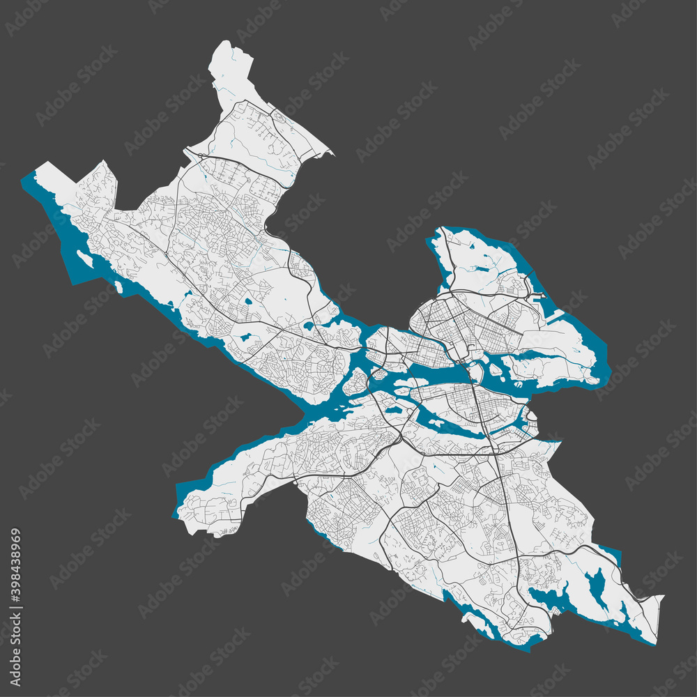 Detailed map of Stockholm city, Cityscape. Royalty free vector ...