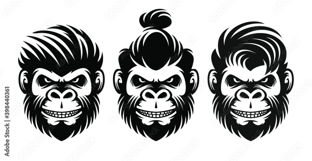 set monkey barbershop hairstyle, haircut illustration Stock Vector ...