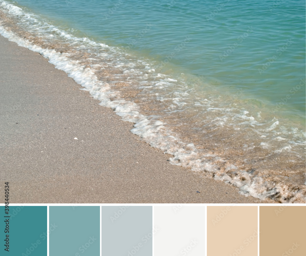 Colors of turquoise green sea water in combination with beige brown ...