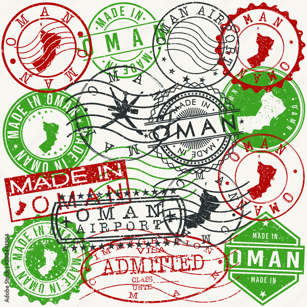 Oman Set of Stamps. Travel Passport Stamp. Made In Product. Design ...