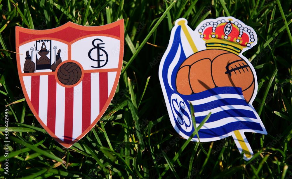 September 6, 2019, Madrid, Spain. Emblems of Spanish football clubs ...