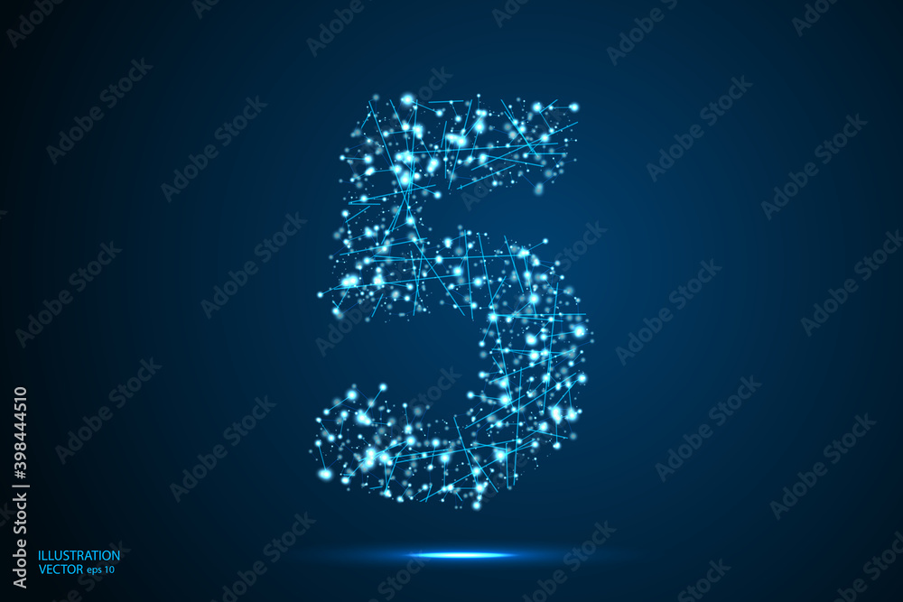 Abstract number five, figure 5, consisting of triangles, circles, spots ...