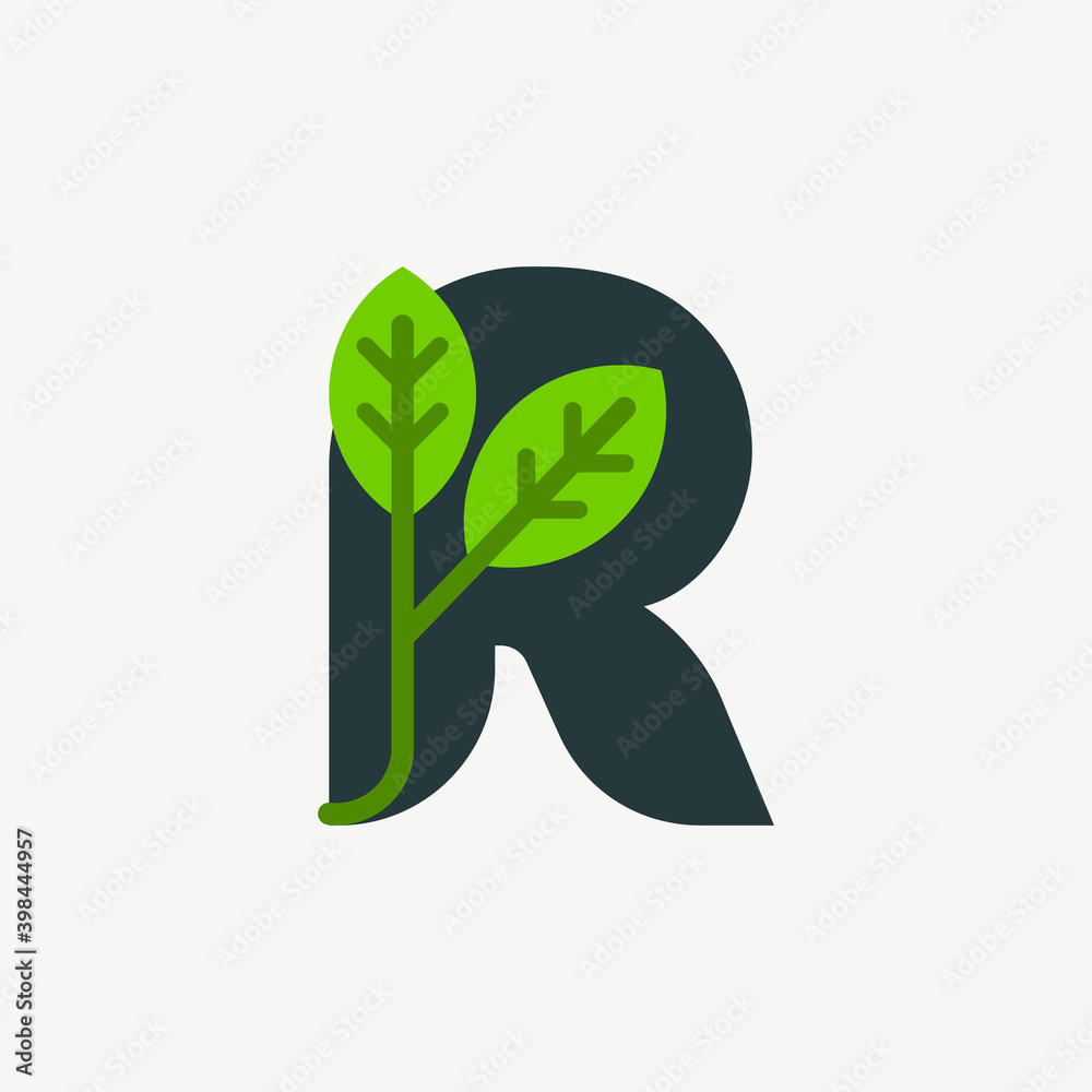 Initial R best for green nature logo Stock Vector | Adobe Stock
