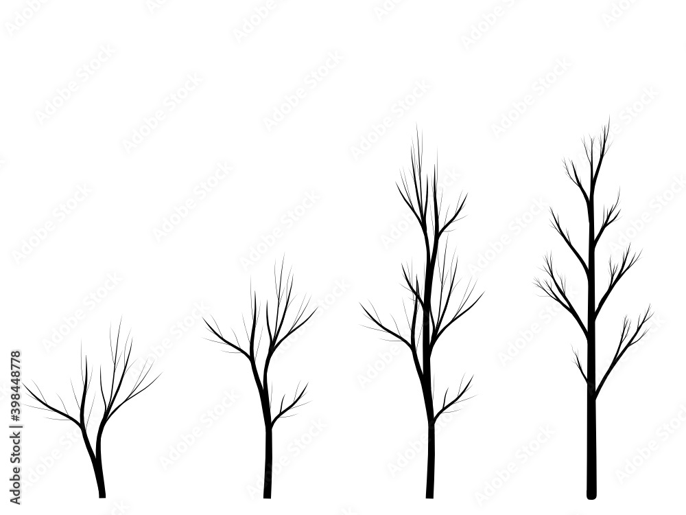 Collection of abstract tree Brunch side view isolated on white ...