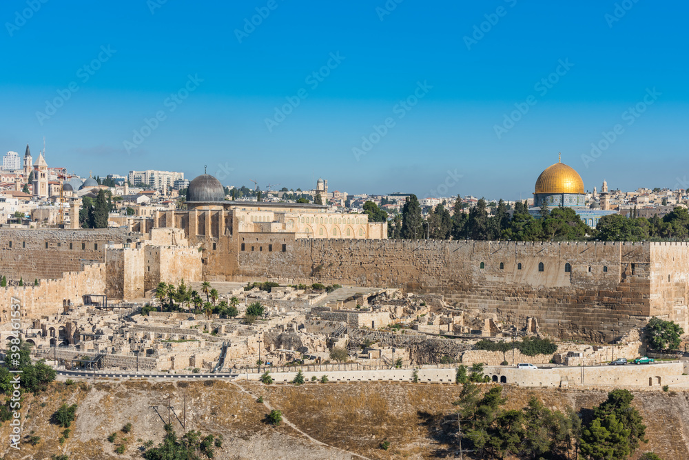 Dome of Al-Aqsa Mosque and golden dome of the Rock, built on top of the ...