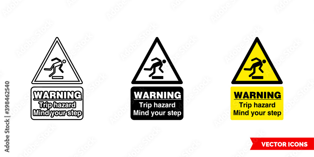 Warning trip hazard mind your step hazard sign icon of 3 types color ...